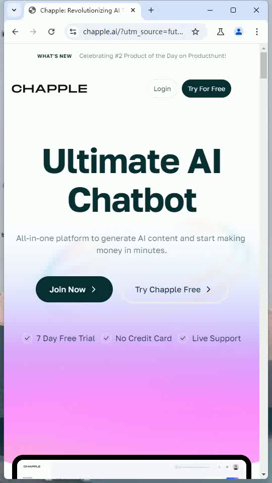 Chapple Chapple是一个全能型AI工具，革新内容创作与生产力，集文本生成、图像创建、代码辅助等功能于一体，面向多语言及自定义模板 ...
